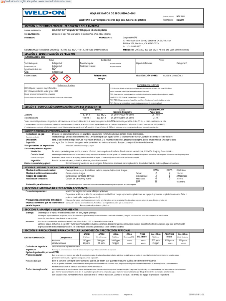 HDS - GHR - Weld-On C65 | PDF | Agua | Solvente