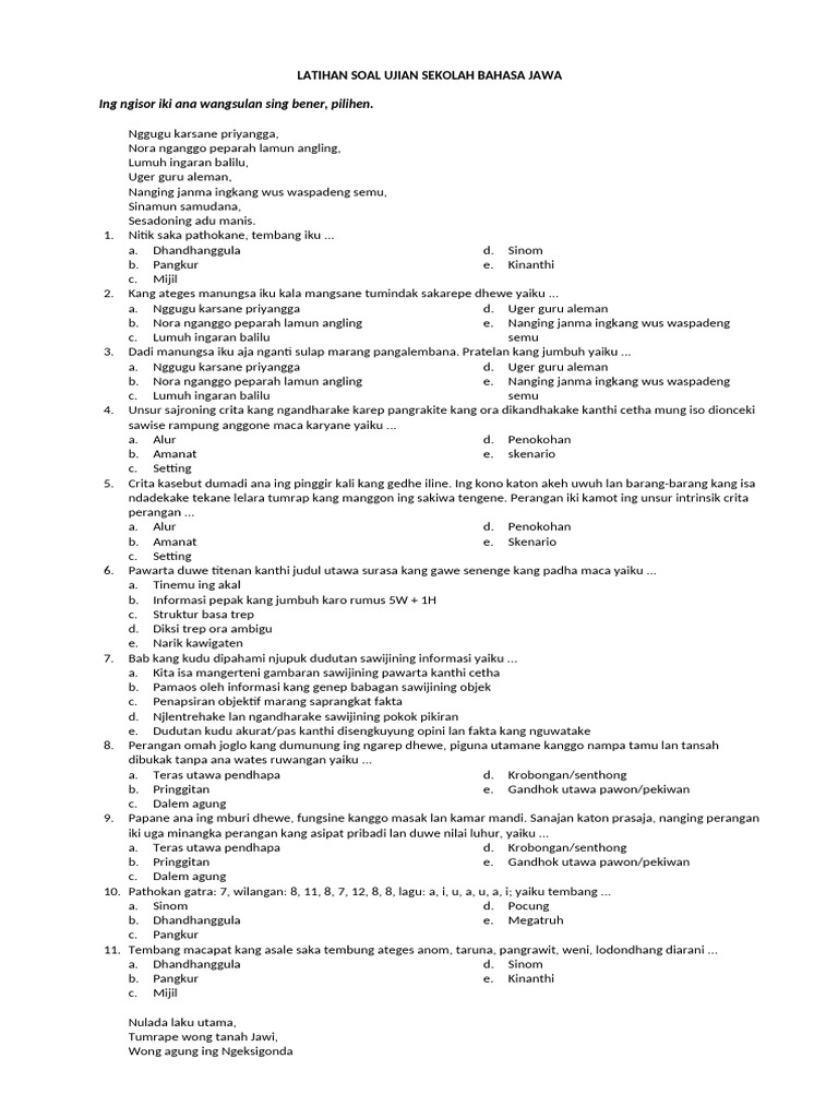 Latihan Ujian Sekolah BJ | PDF