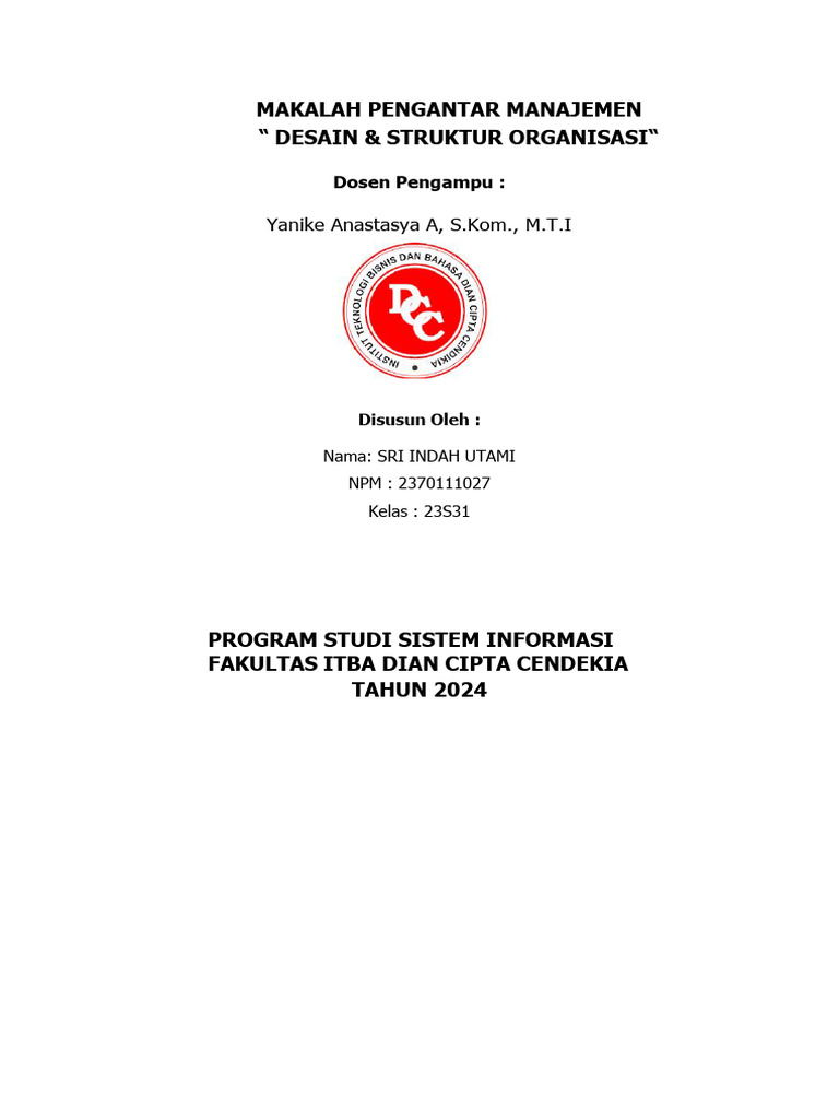 Makalah - Pengantar Managemen - Sri Indah Utami | PDF