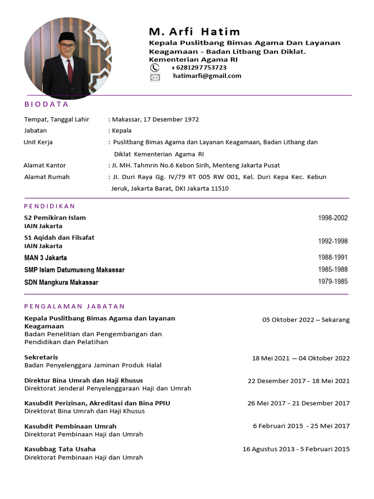 Profil M. Arfi Hatim Kemenag RI | PDF