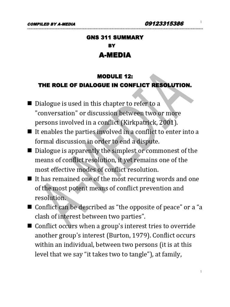 GNS 211 Summary by A-Media (Chapter 12) | PDF | Mediation | Conflict ...