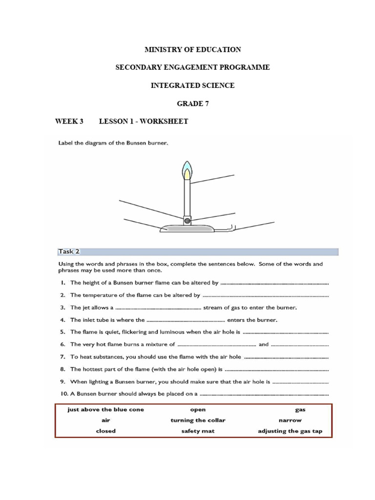 LABORATORY EQUIPMENT WORKSHEET Week 3 Lesson 1 Worksheets 1 and ...