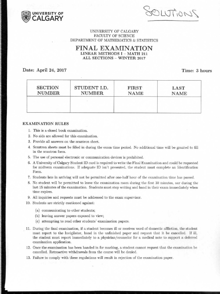 MATH211 Winter2017 Final SOLUTIONS | PDF
