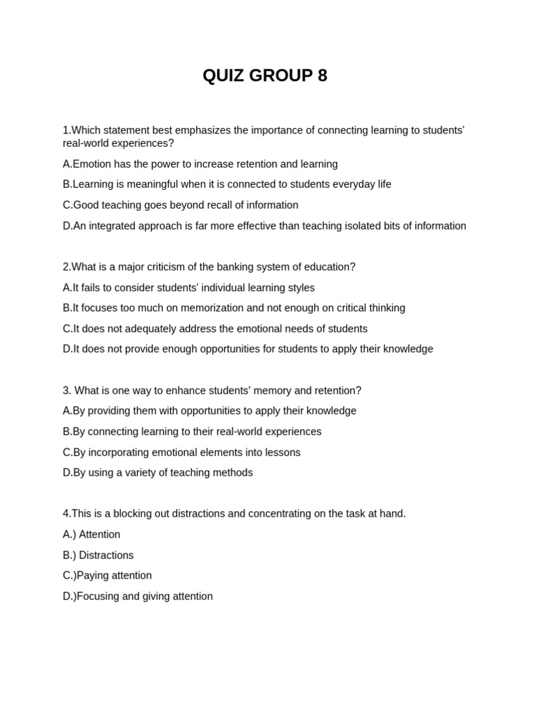 Quiz-Group-8 (1) | PDF | Learning | Memory