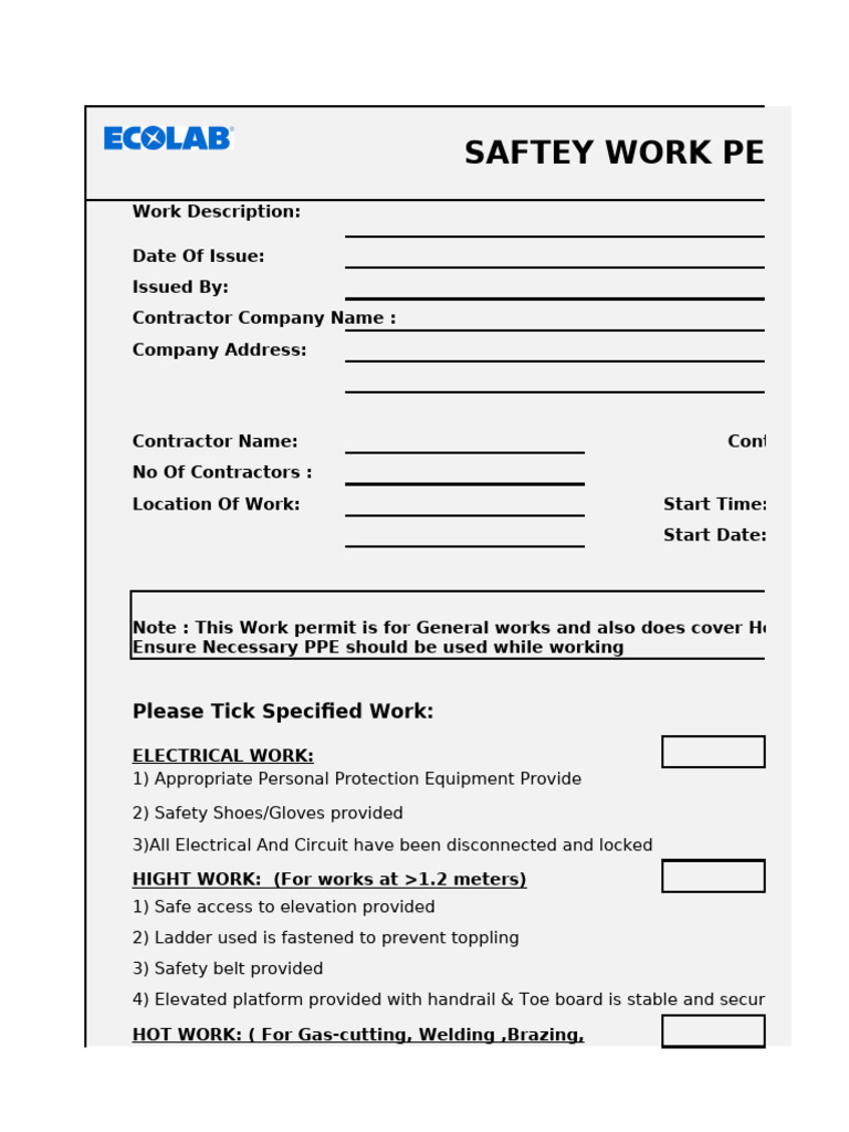 NEW WORK PERMIT | PDF | Personal Protective Equipment | Occupational ...