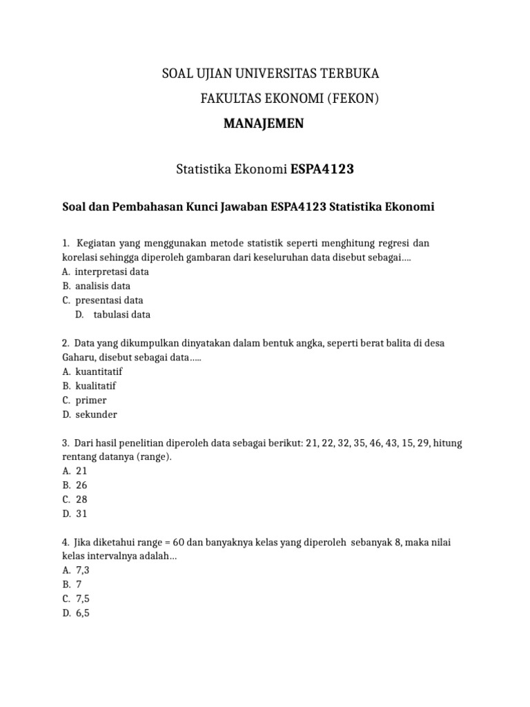 Contoh Soal Statistika Ekonomi | PDF