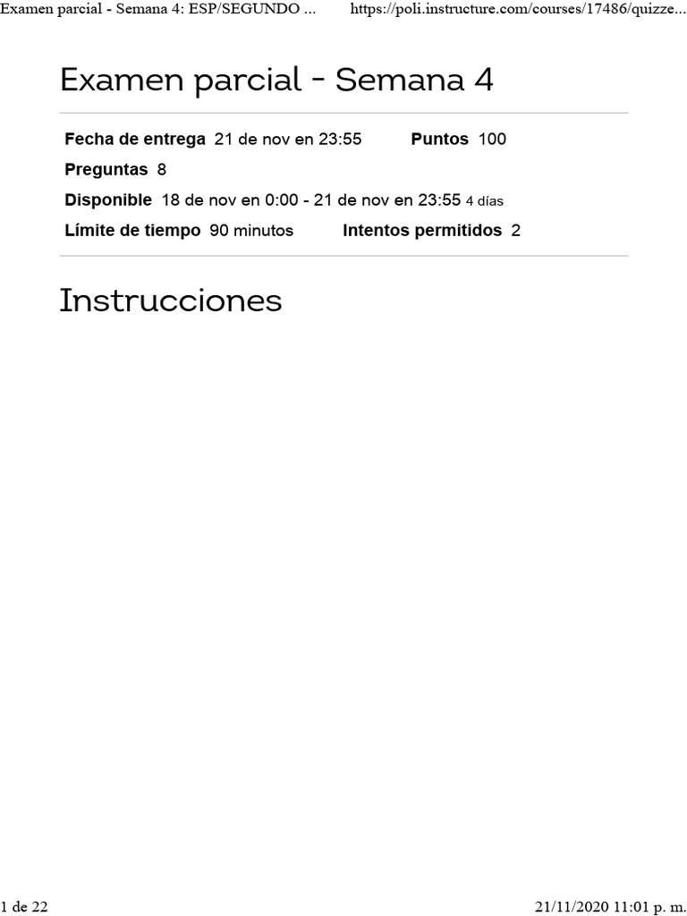 Examen Parcial - Semana 4 ESP - SEGUNDO BLOQUE-INGLES GENERAL I - (GRUPO1) | PDF