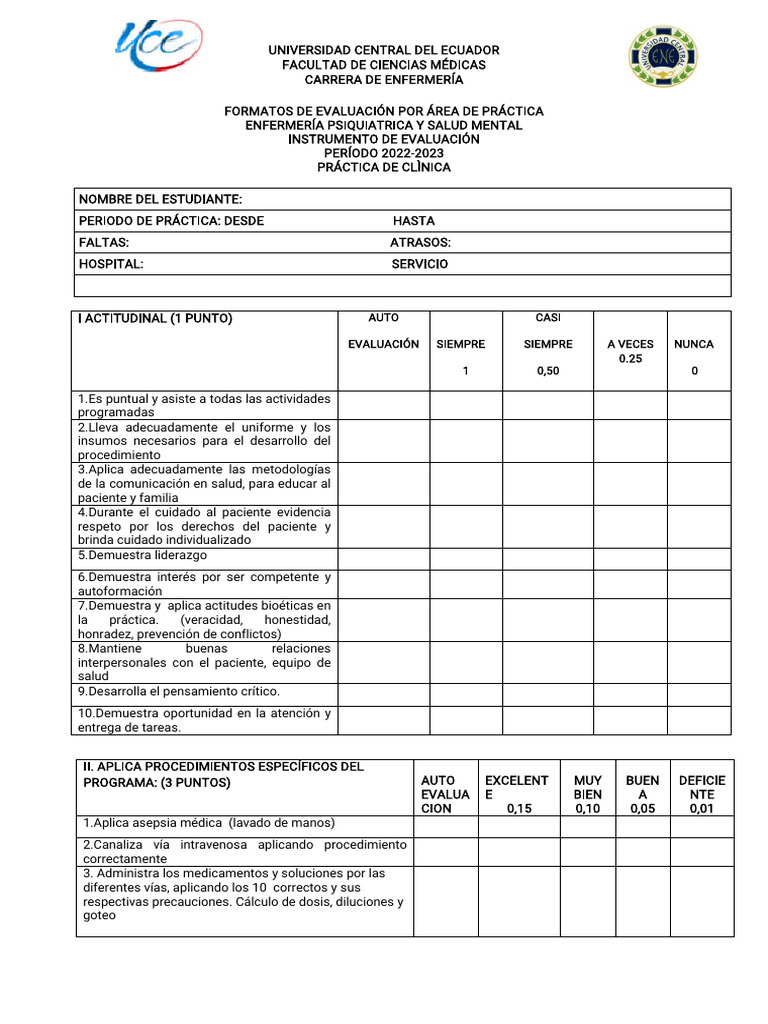 Brica Práctica Clìnica 2022-2022 | PDF | Evaluación | Enfermería