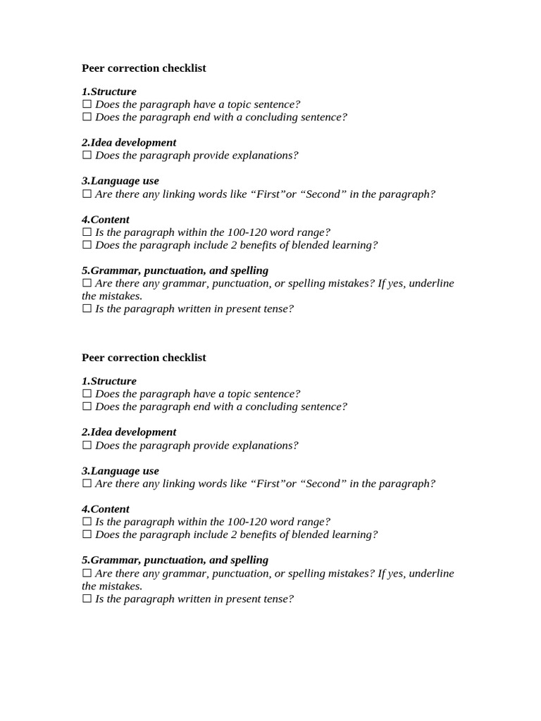 Peer Correction Checklist | PDF