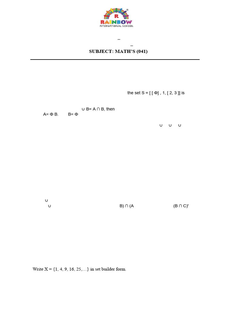 XI WS 1 MATH'S JUL 23 | PDF | Mathematical Objects | Numbers