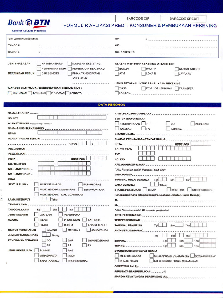 FORM KREDIT Biru BTN | PDF