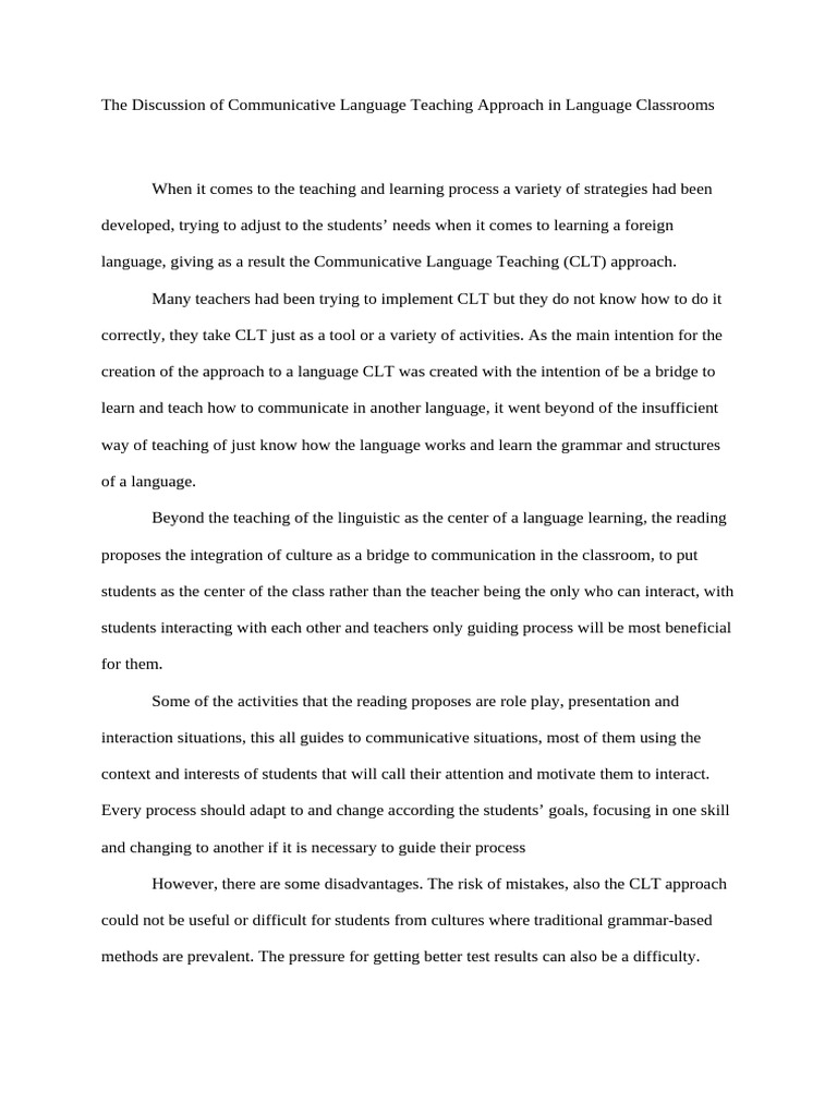 The Discussion of Communicative Language Teaching Approach in Language Classrooms | PDF ...