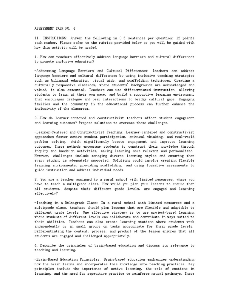 Assessment Task No 4 | PDF | Differentiated Instruction | Learning
