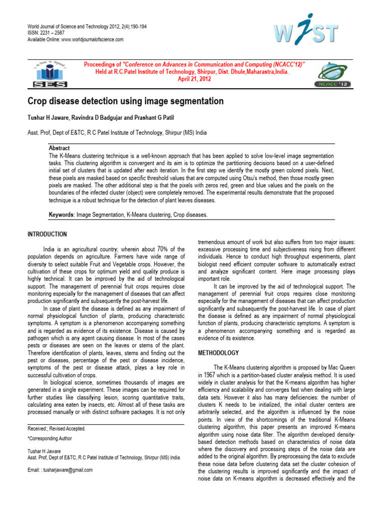Crop Disease Detection Using Image Segmentation | PDF | Cluster ...