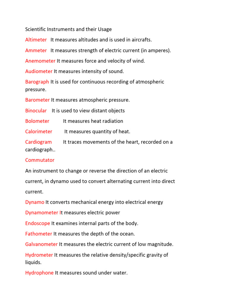 Scientific Instruments and Their Uses | PDF | Pressure | Electric Current