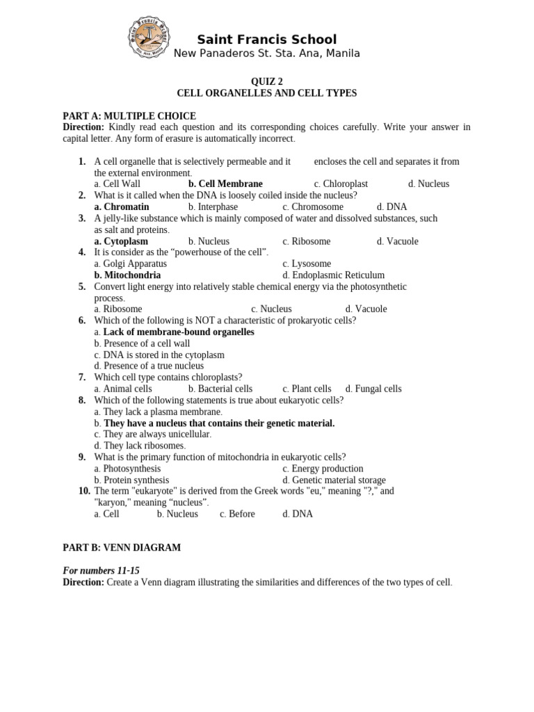 PRACTICE TEST CELL ORGANELLES | PDF | Cell (Biology) | Eukaryotes