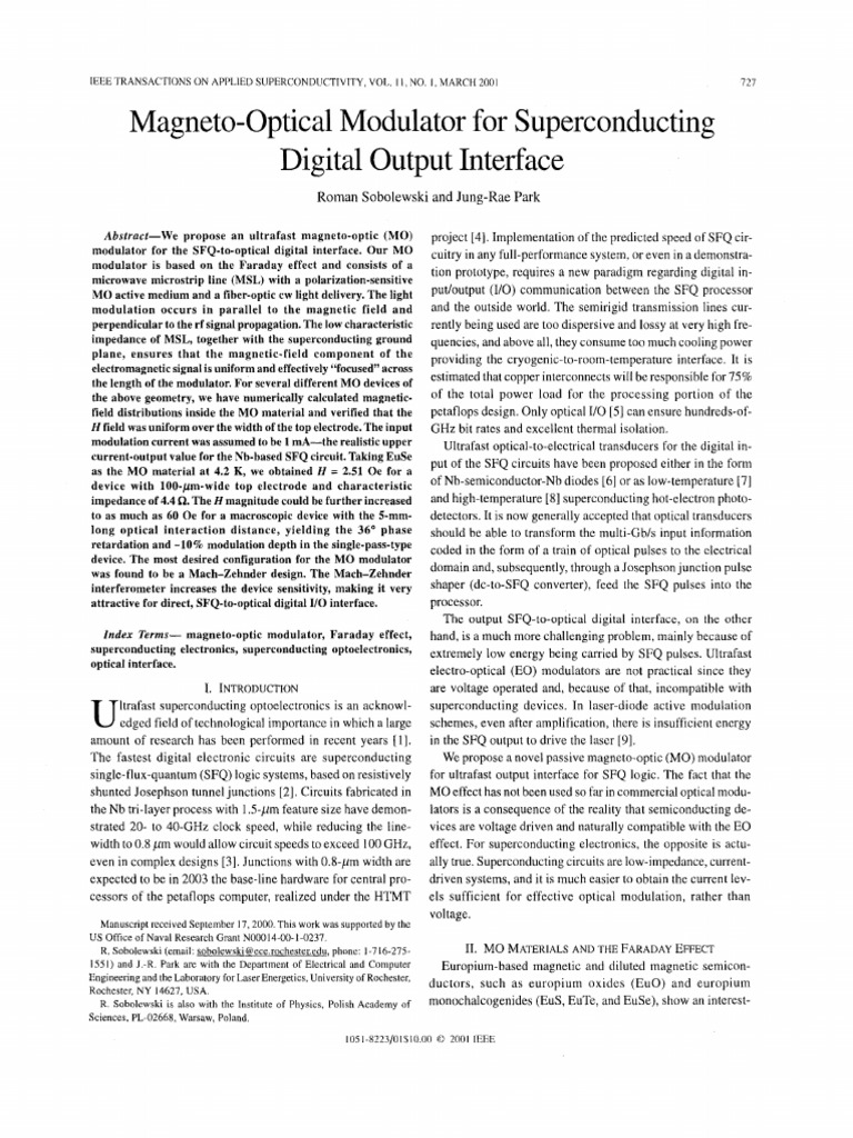 Magneto-Optical Modulator For Superconducting Digital Output Interface ...