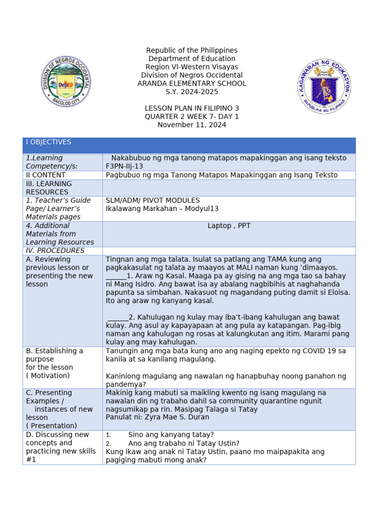 FILIPINO WEEk A | PDF
