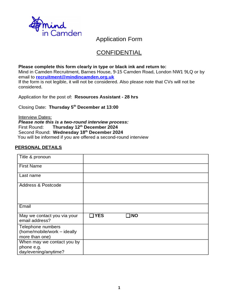 Resources Assistant Application Form | PDF | Employment | Criminal Record