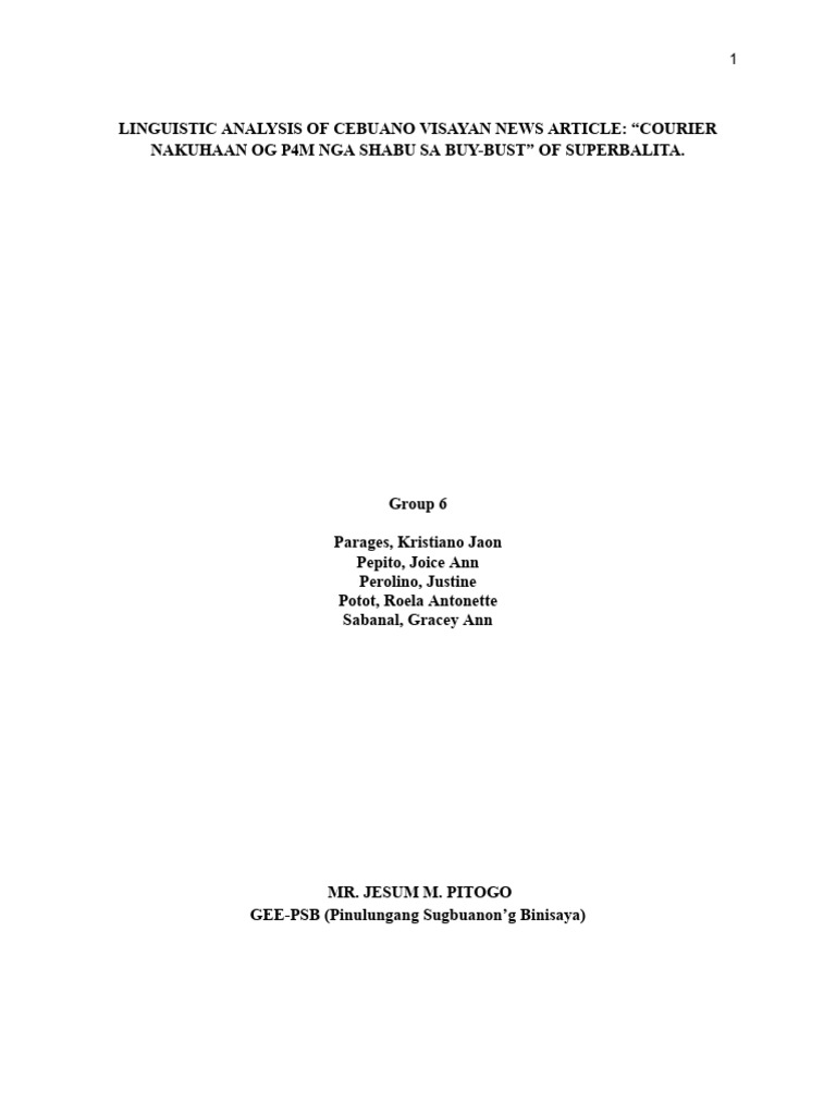 The Linguistic Analysis of Cebuano Visayan News Article Courier ...