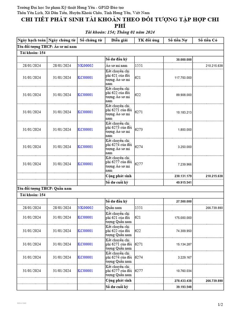 BTH2_TK 154_ giá thành giản đơn | PDF