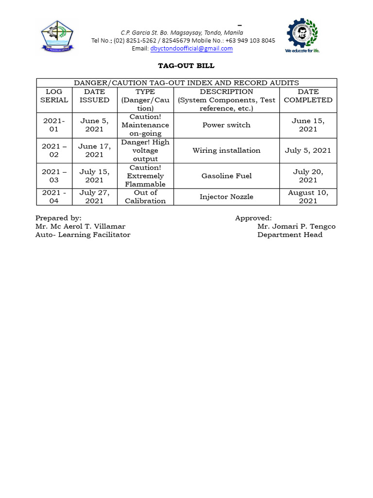 4 - Tag-Out Bill | PDF