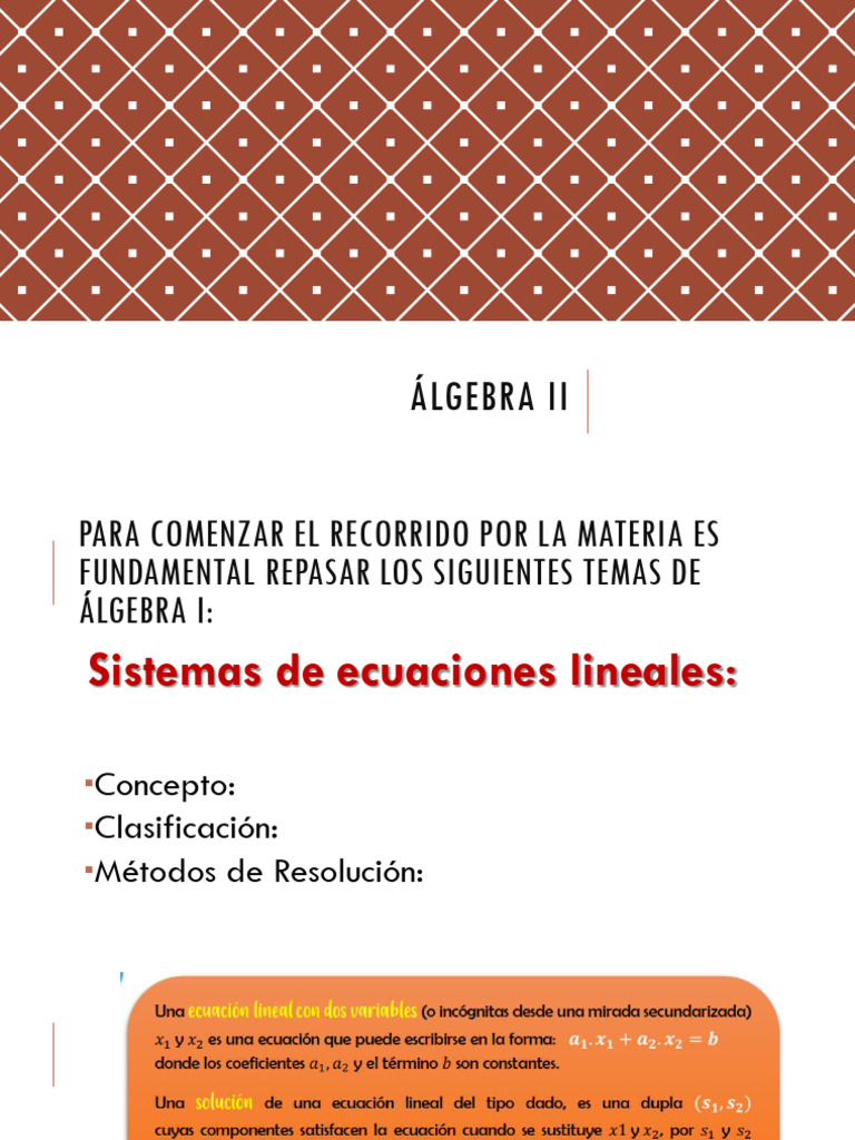 Presentación 1. Repaso Matrices y Sistemas de Ecuaciones Lineales. | PDF