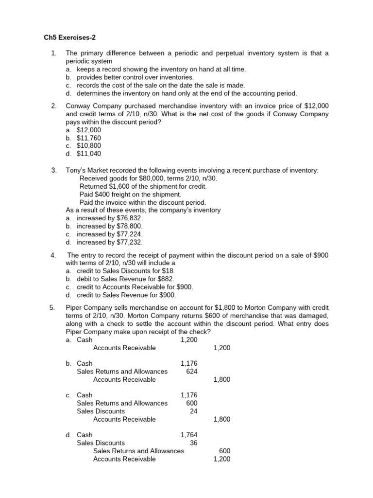 Inventory System and Accounting Exercises | PDF | Debits And Credits ...