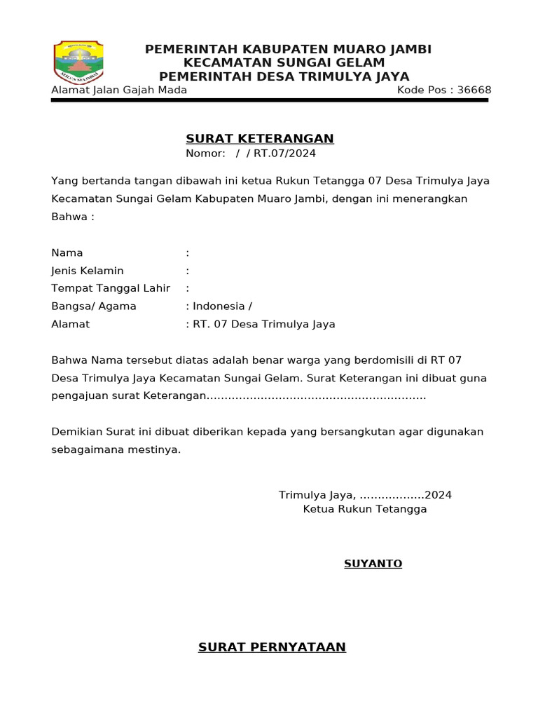 SURAT PERNYATAAN SKTM | PDF