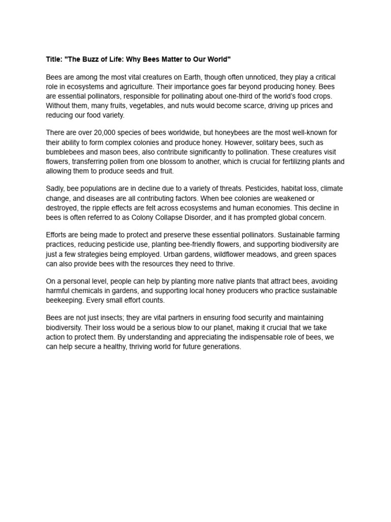 The Buzz of Life - Why Bees Matter To Our World | PDF