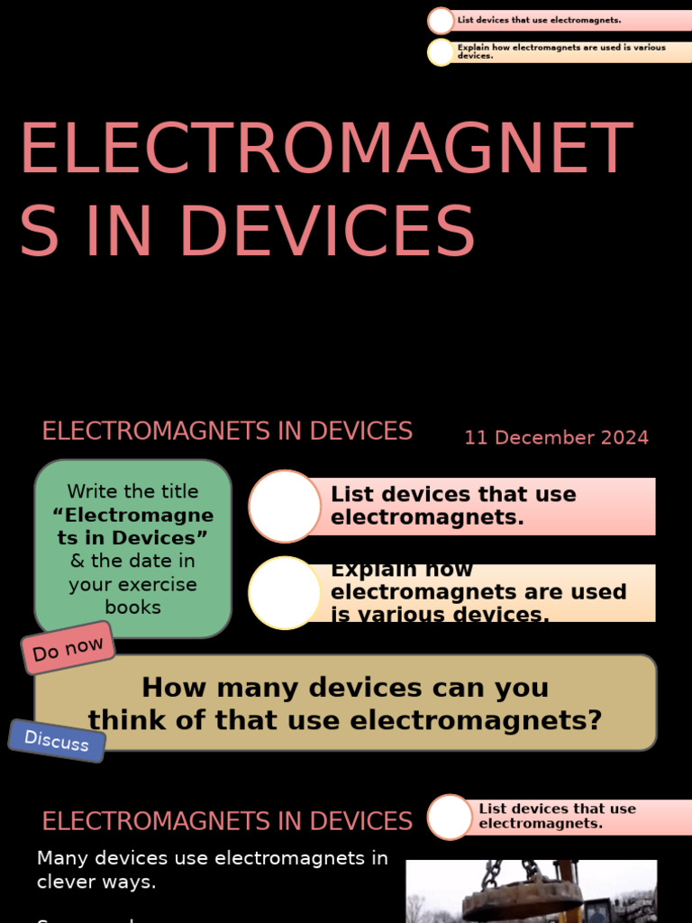 W5-L1 - Electromagnets in Devices | PDF | Switch | Applied And Interdisciplinary Physics