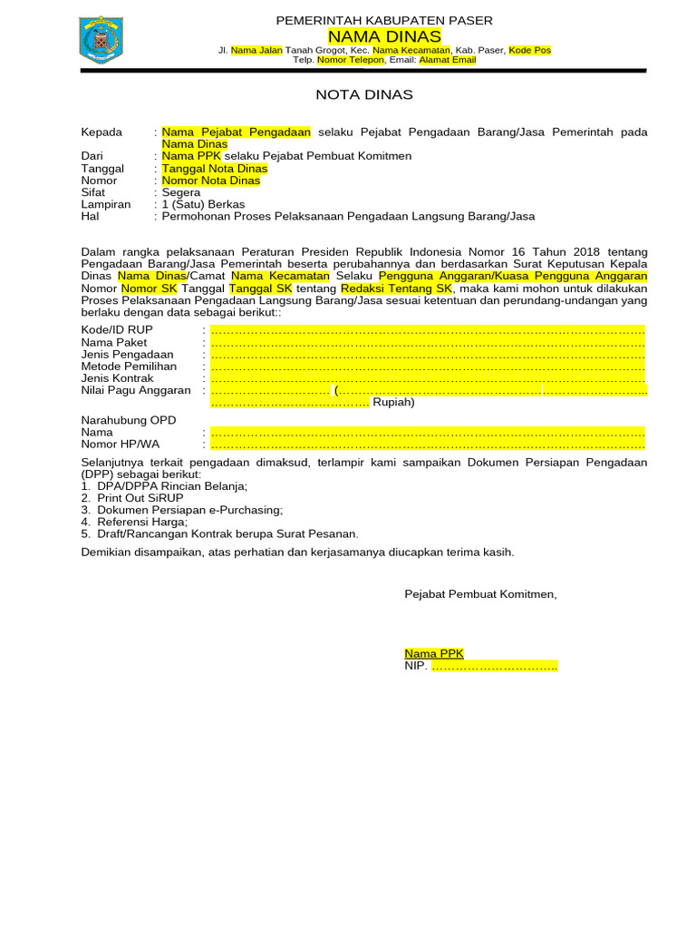 04 Template Nota Dinas PPK | PDF