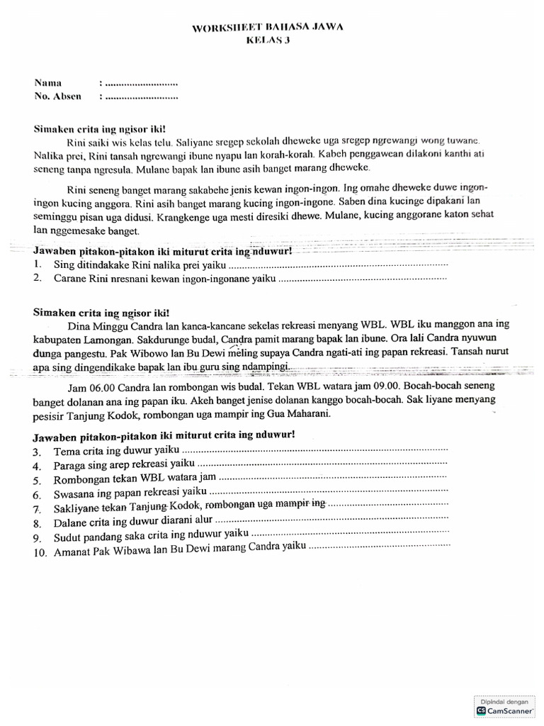 Worksheet Ah1 B.Jawa | PDF