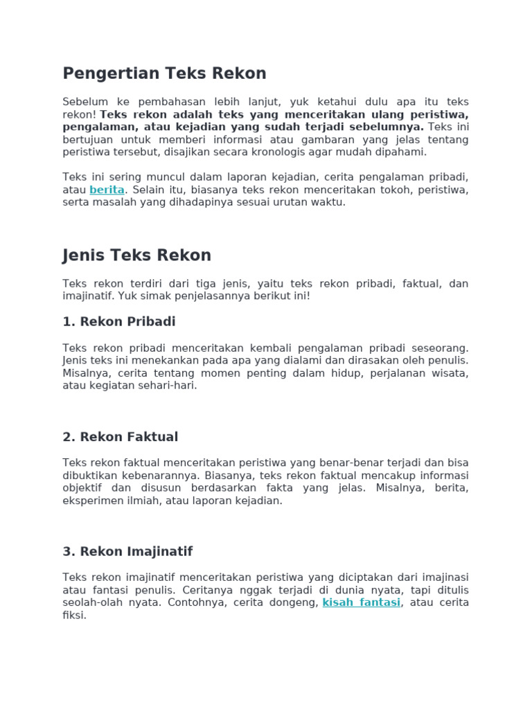 Bahasa Indonesia Kelas 9 Materi Teks Rekon Dan Soal | PDF