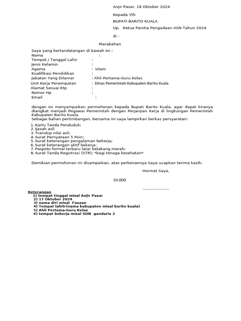 Format Surat PPPK 2024 | PDF