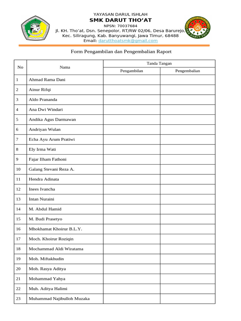 Form Pengambilan Dan Pengembalian Raport | PDF
