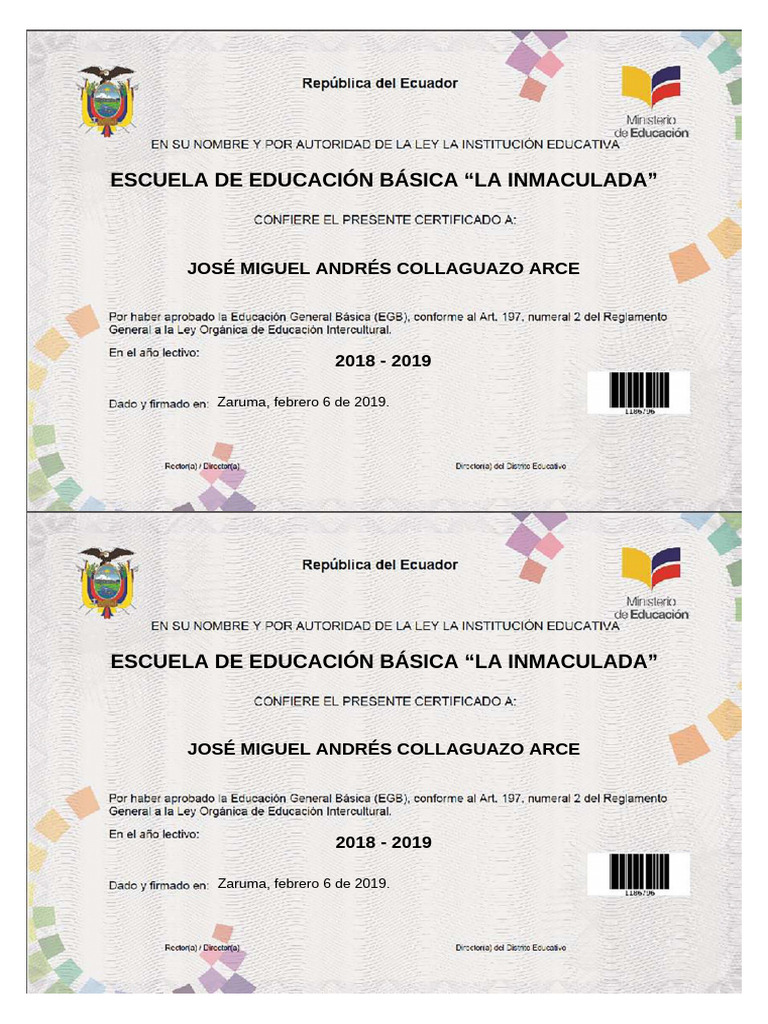 Certificado Terminacion Primaria | PDF