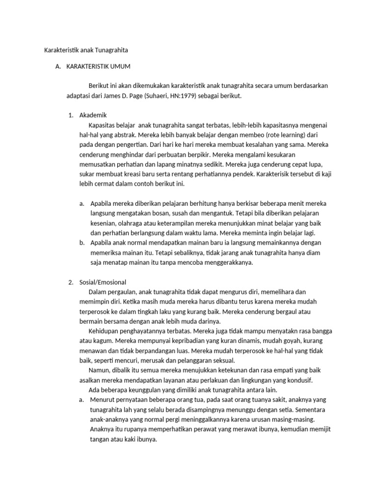 Karakteristik Anak Tunagrahita | PDF