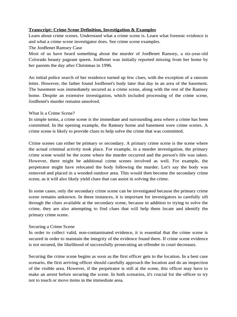 Crime Scene Definition, Investigation & Examples | PDF | Crime Scene ...