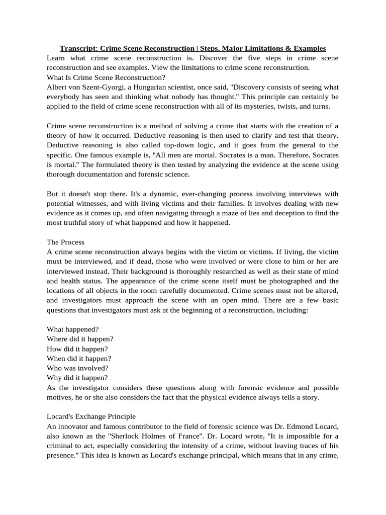 Crime Scene Reconstruction Guide | PDF | Crime Scene | Forensic Science