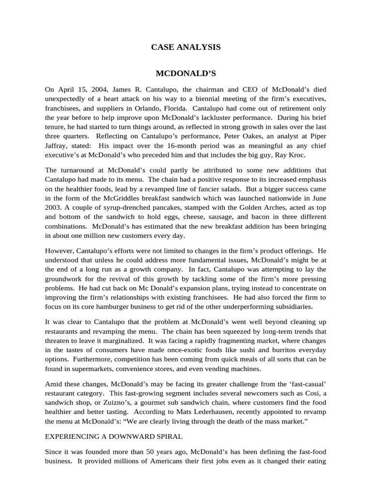 CASE ANALYSIS - MCDO | PDF | Mc Donald's | Restaurants