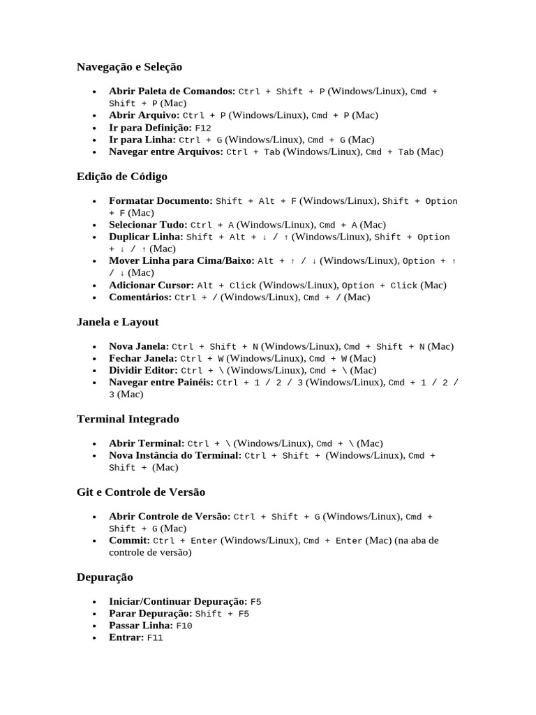 Atalhos Essenciais do VS Code | PDF