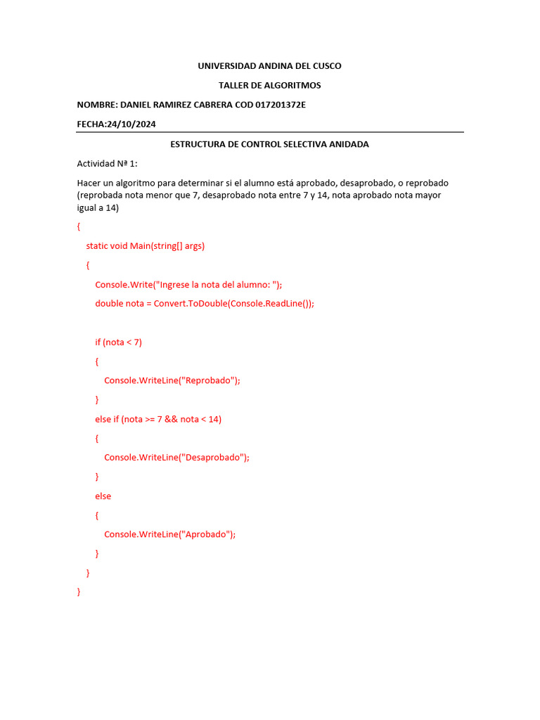 Estructura de Control Selectiva Anidada | PDF | Programación de computadoras | Ingeniería de ...