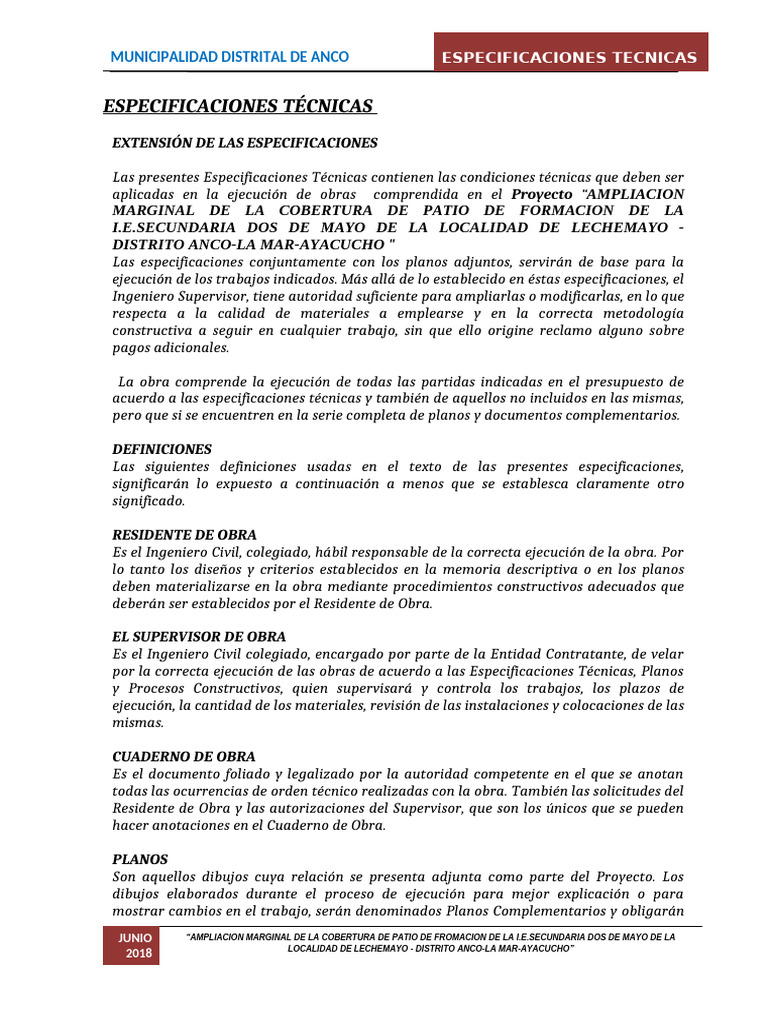 ESPEC. TECNICA | PDF | Hormigón | Cemento