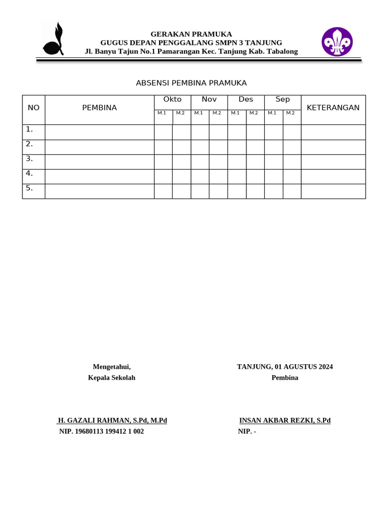 ABSEN_PEMBINA_PRAMUKA_AGUSTUS | PDF