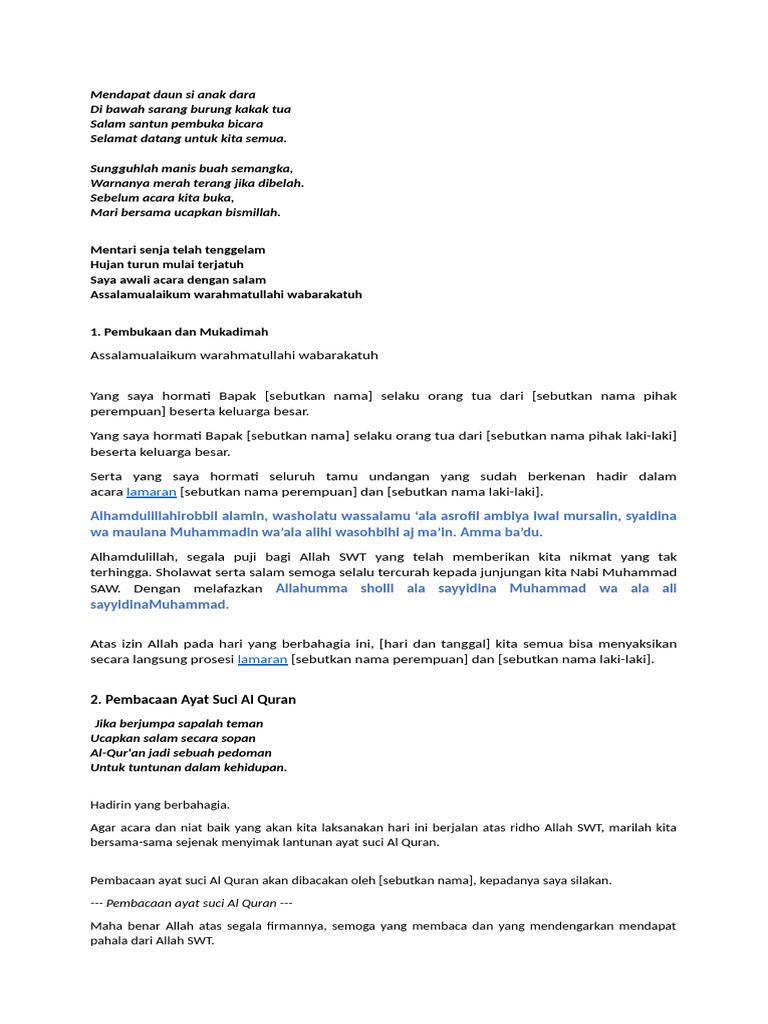 Teks MC Lamaran Islami dan Pembukaan | PDF