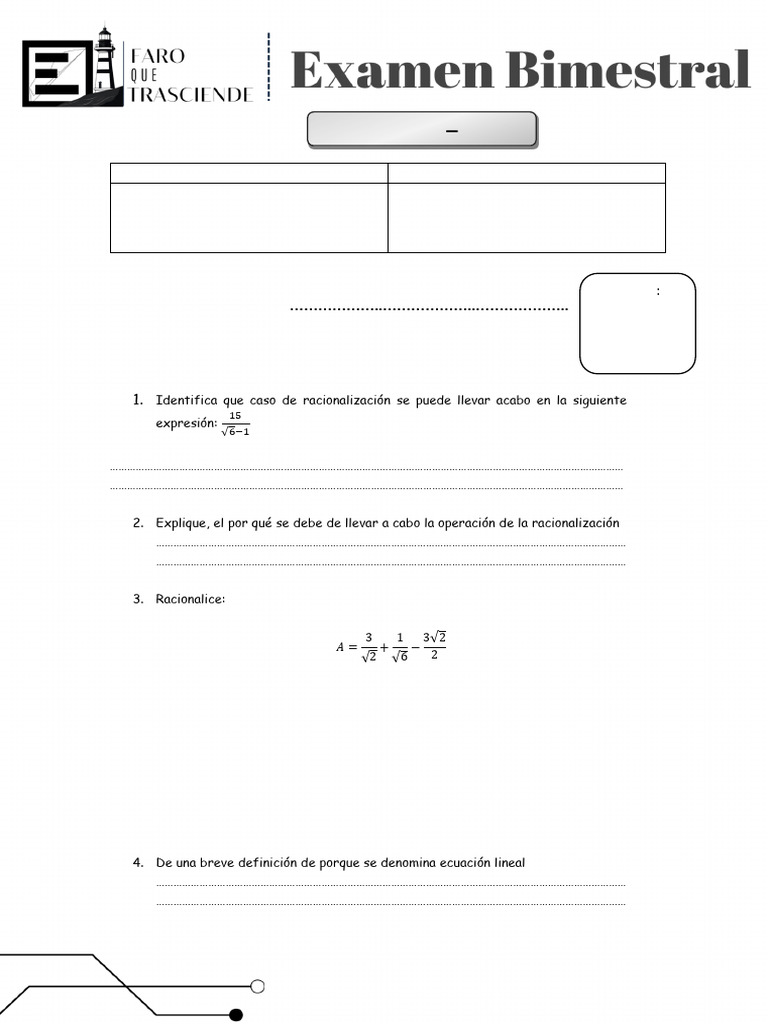 8vo Algebra Examen Bimestral | PDF | Ecuaciones | Álgebra