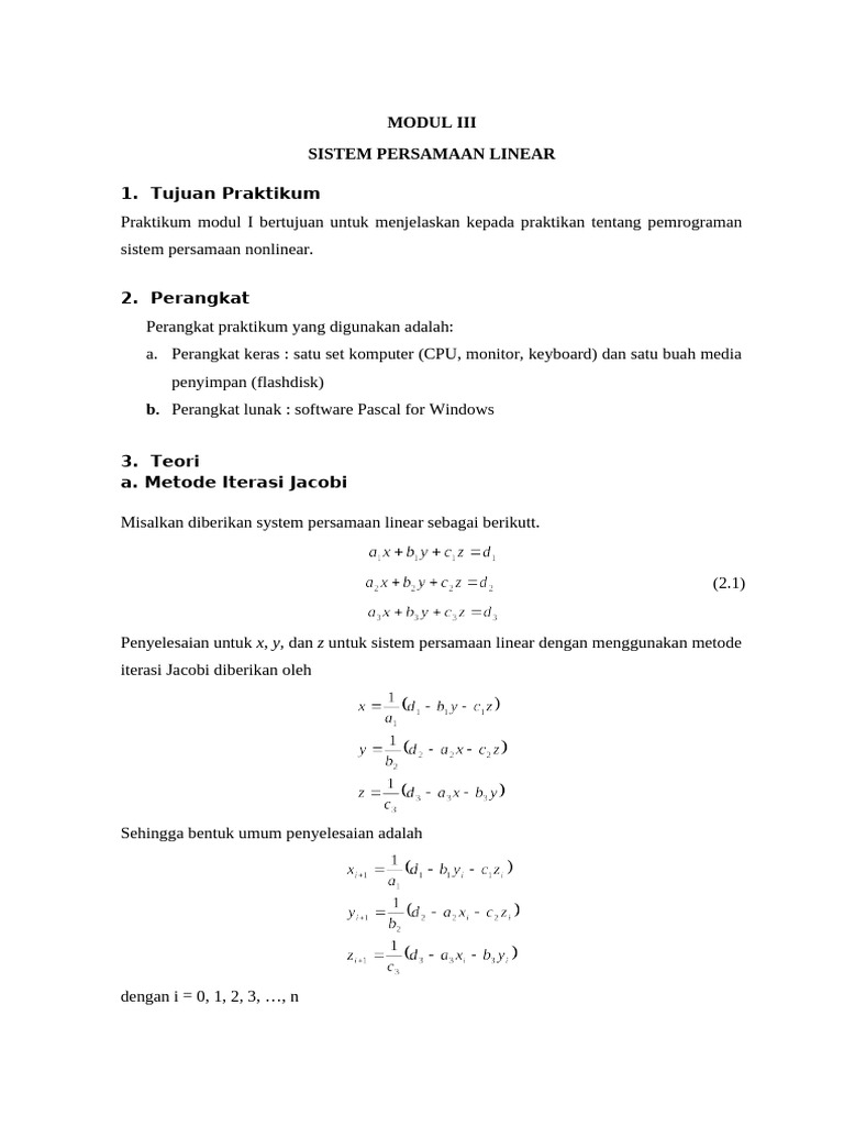 Pemrograman Sistem Persamaan Linear | PDF