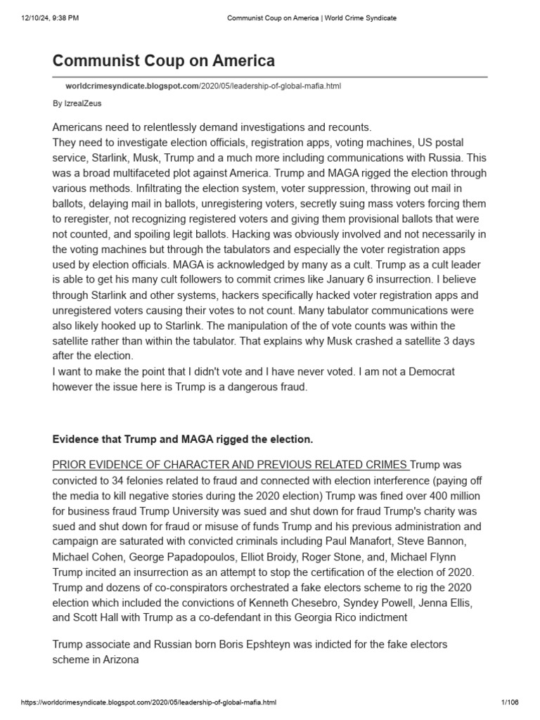 Communist Coup On America - World Crime Syndicate | PDF | Donald Trump ...