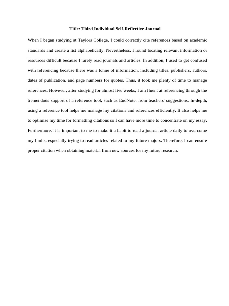 Third Individual Self-Reflective Journal | PDF